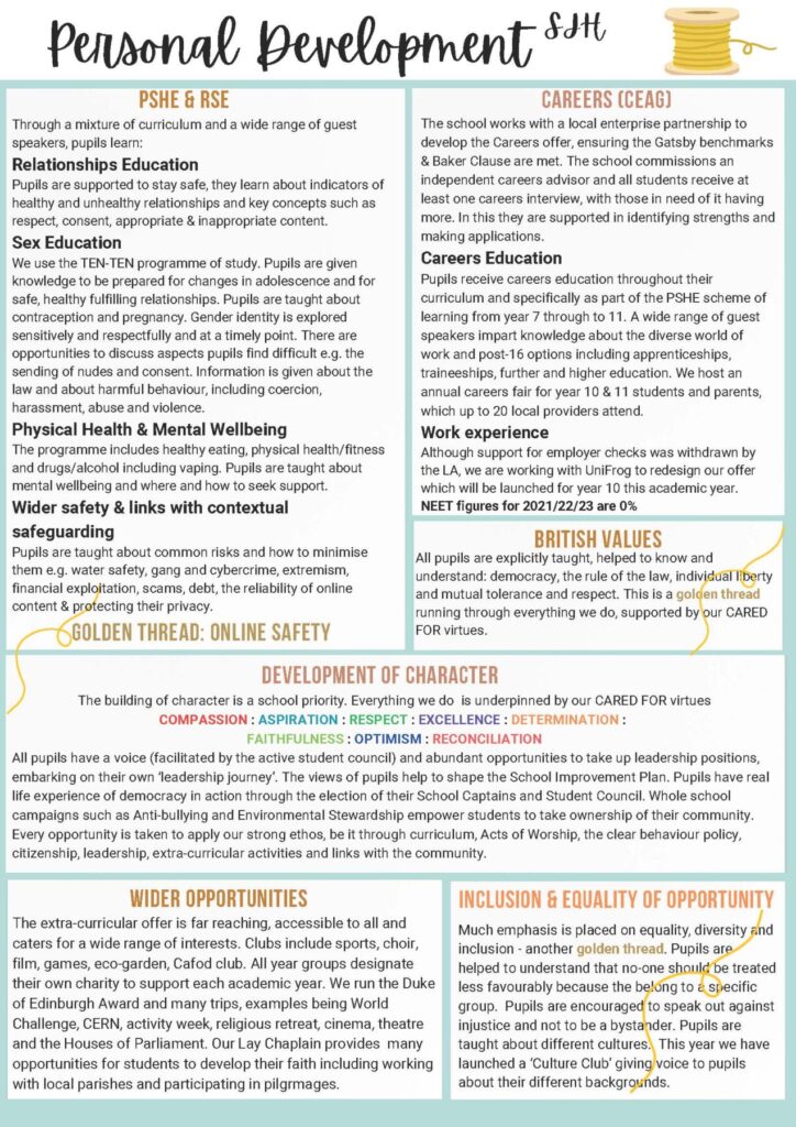 Personal Development - Saint John Houghton Catholic Voluntary Academy